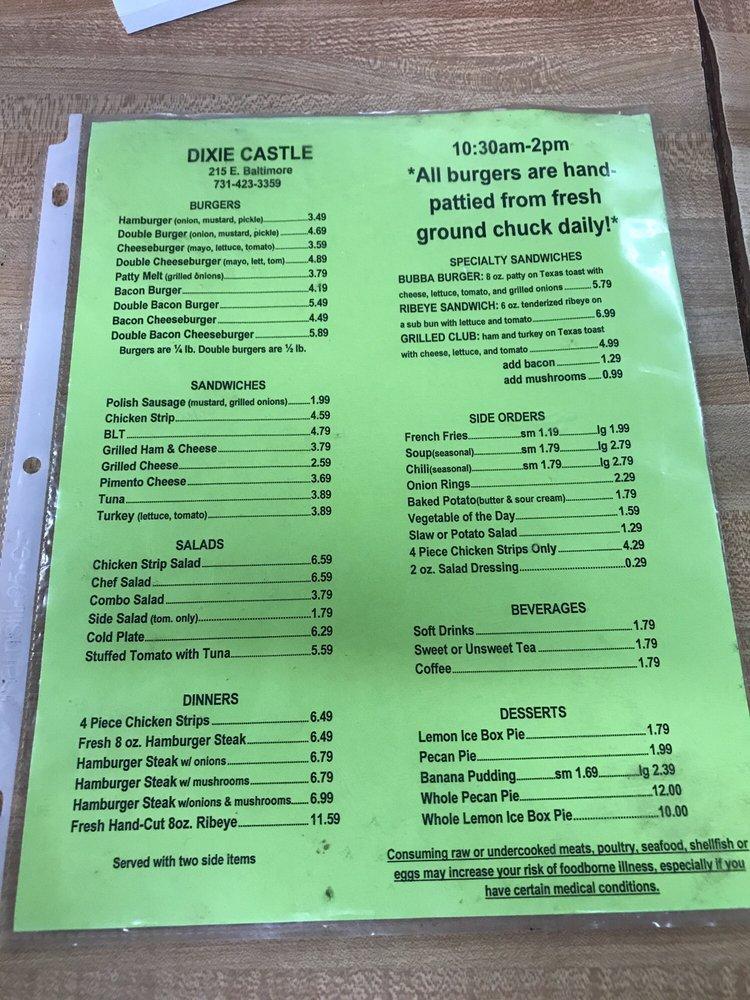 Menu at Dixie Castle restaurant, Jackson, 215 E Baltimore St