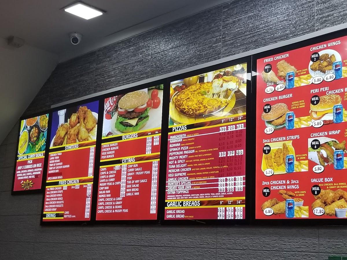 Menu at Hunters fast food, Manchester