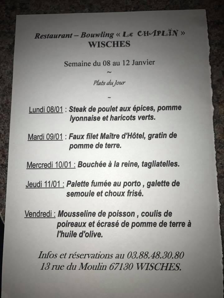 Menu at Le Chaplin restaurant, Wisches