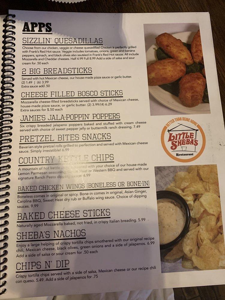 Menu at Little Sheba's restaurant, Richmond