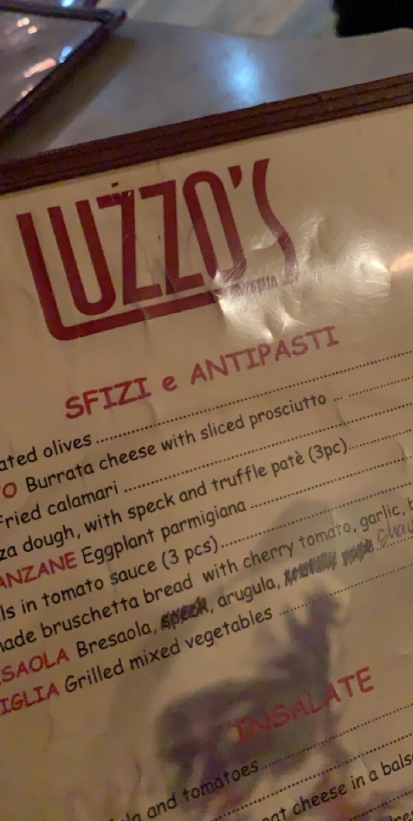 Menu at Luzzo's pizzeria, New York City, 211 1st Ave