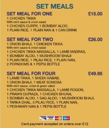 Menu at The Curry House restaurant, Newbury