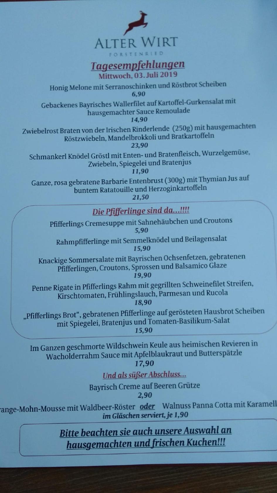 Speisekarte von Alter Wirt restaurant, München, Forstenrieder Allee 187