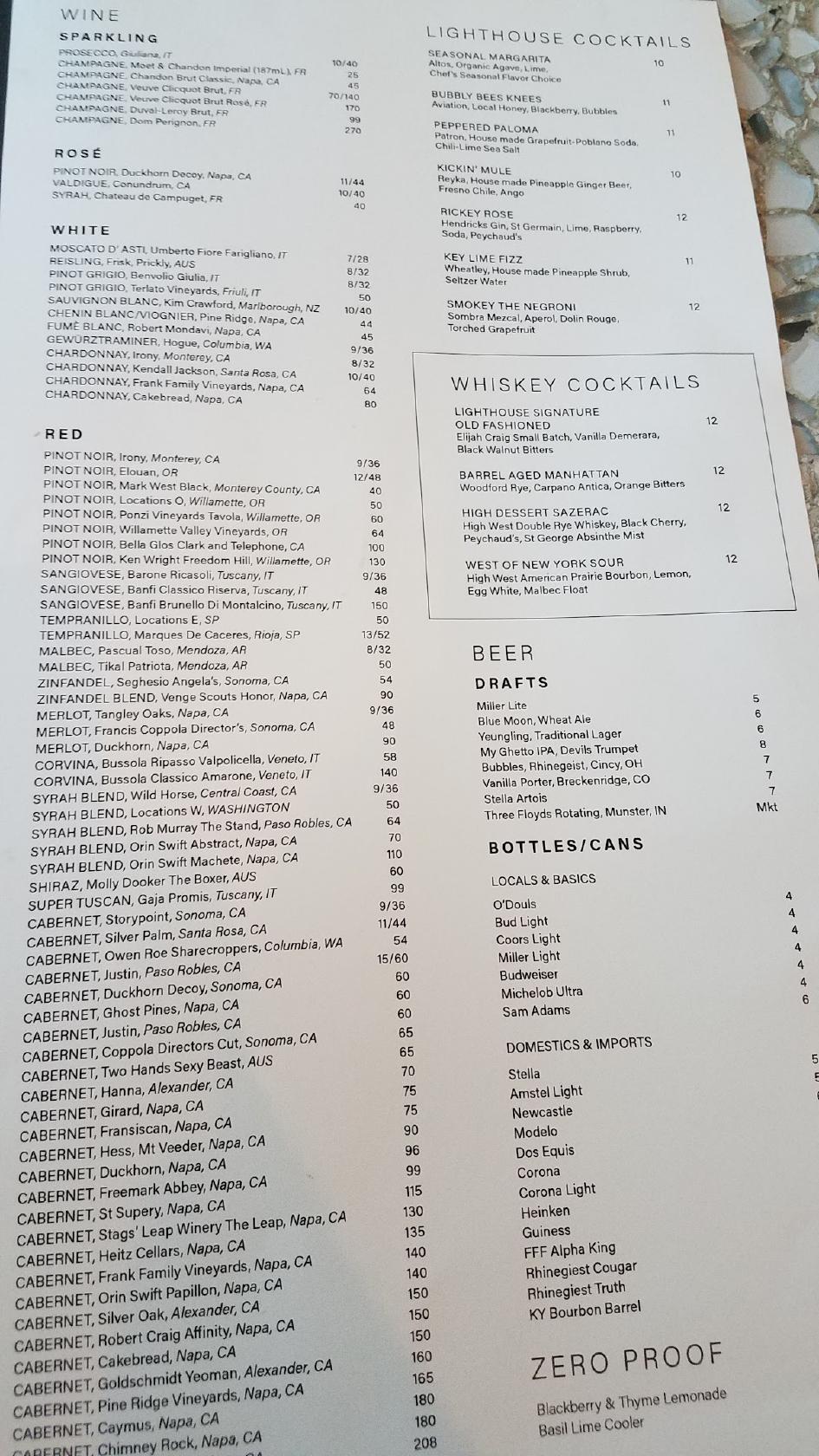 Menu at Lighthouse Restaurant, Cedar Lake