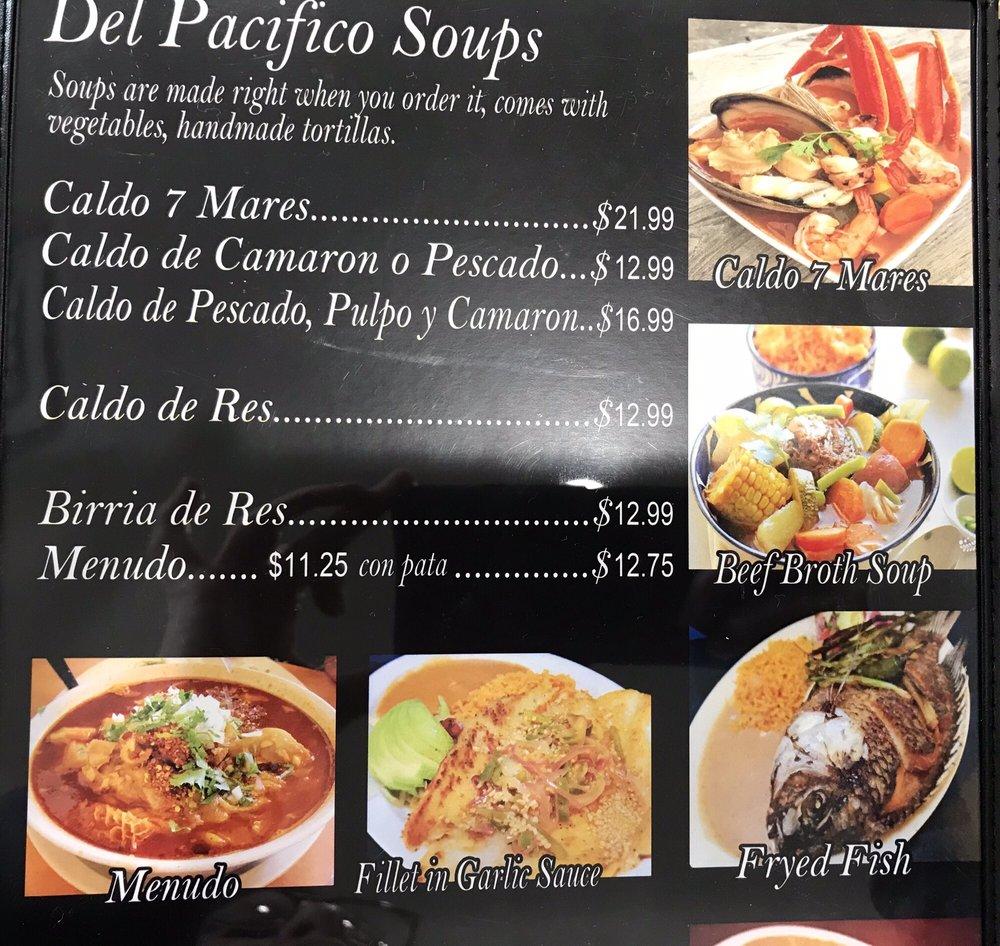 Menu at Mariscos Del Pacifico restaurant, Riverside