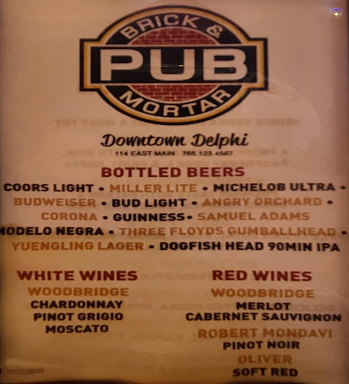 Menu at Brick and Mortar Pub, Delphi