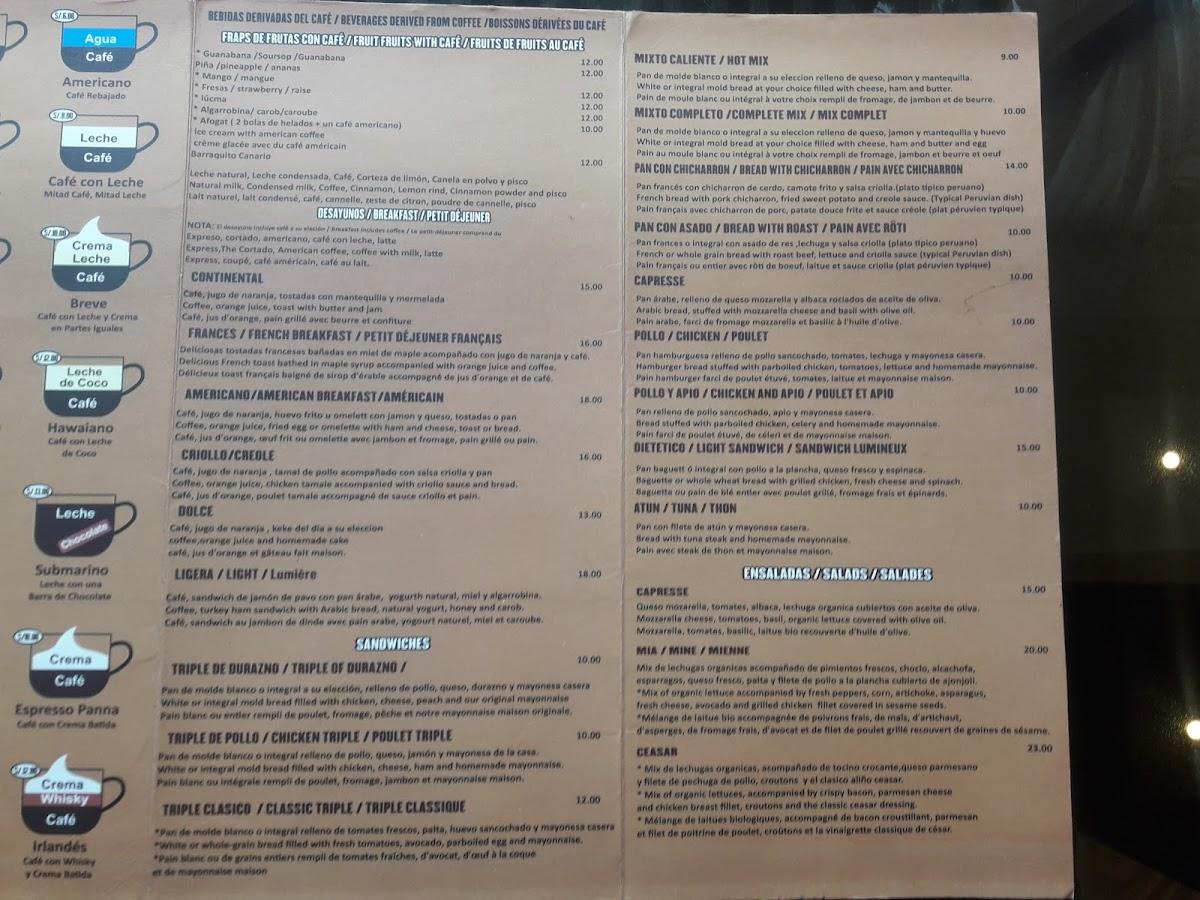 Menu at Dharma Café Bar, Miraflores