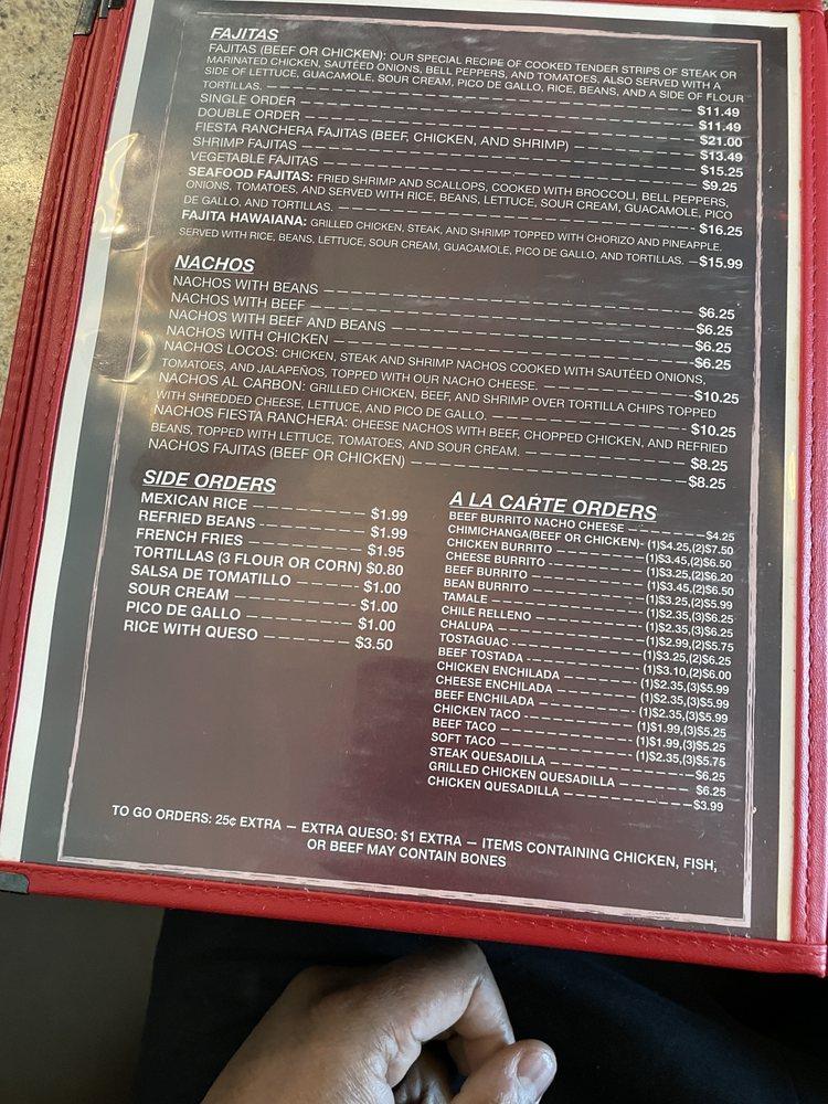 Menu at Fiesta Ranchera Restaurant, Indianapolis