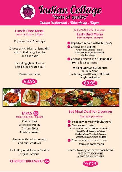 Menu at Indian cottage restaurant, Playa Flamenca, C. Parana
