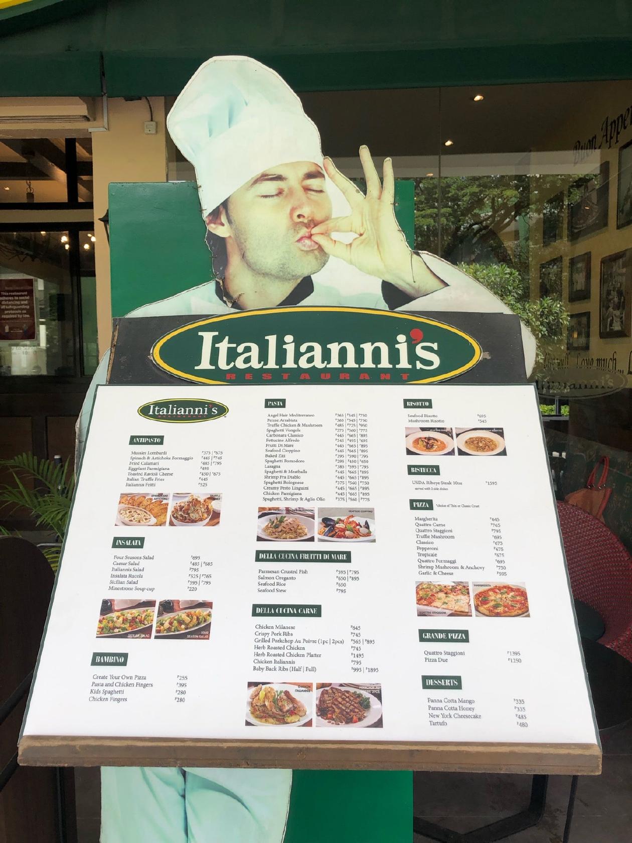 Menu at Italianni's Ayala Cebu restaurant, Cebu City, Ayala Mall