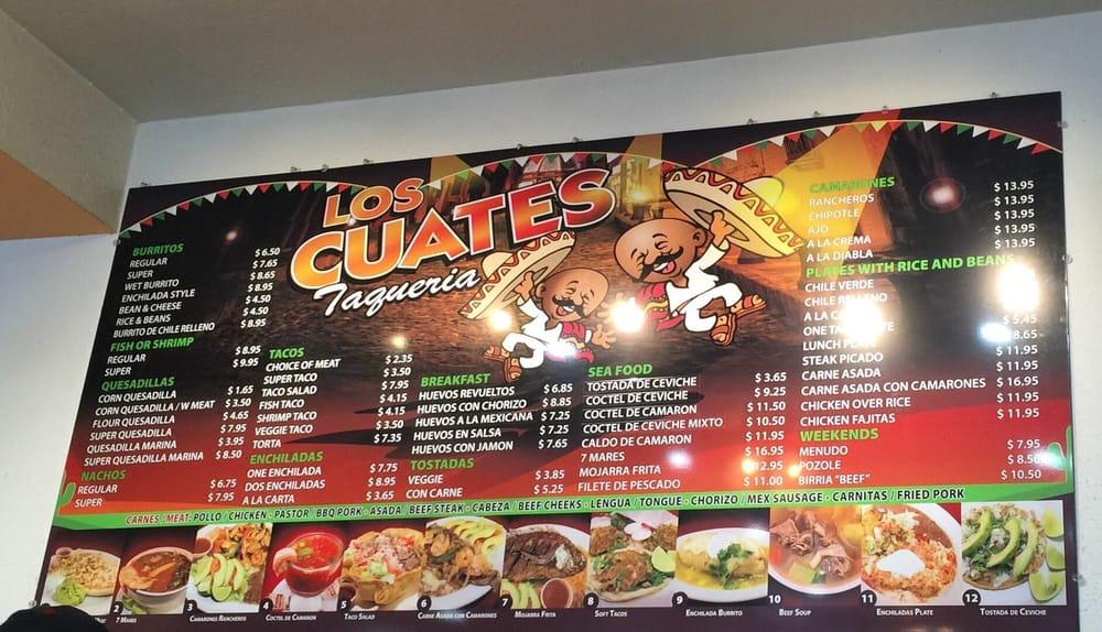 Menu at Los Cuates Taqueria restaurant, South San Francisco
