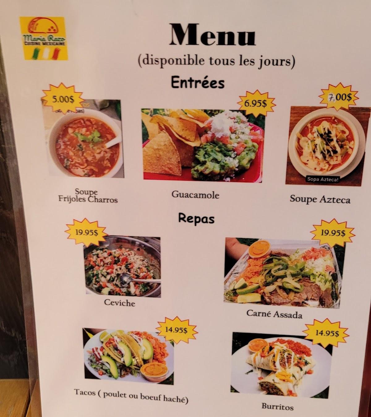 Menu at Maria Razo Cuisine Mexicaine restaurant, Sainte-Marie