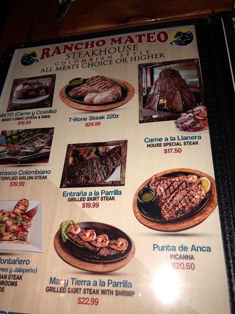 Menu at Rancho Mateo steakhouse, North Bergen