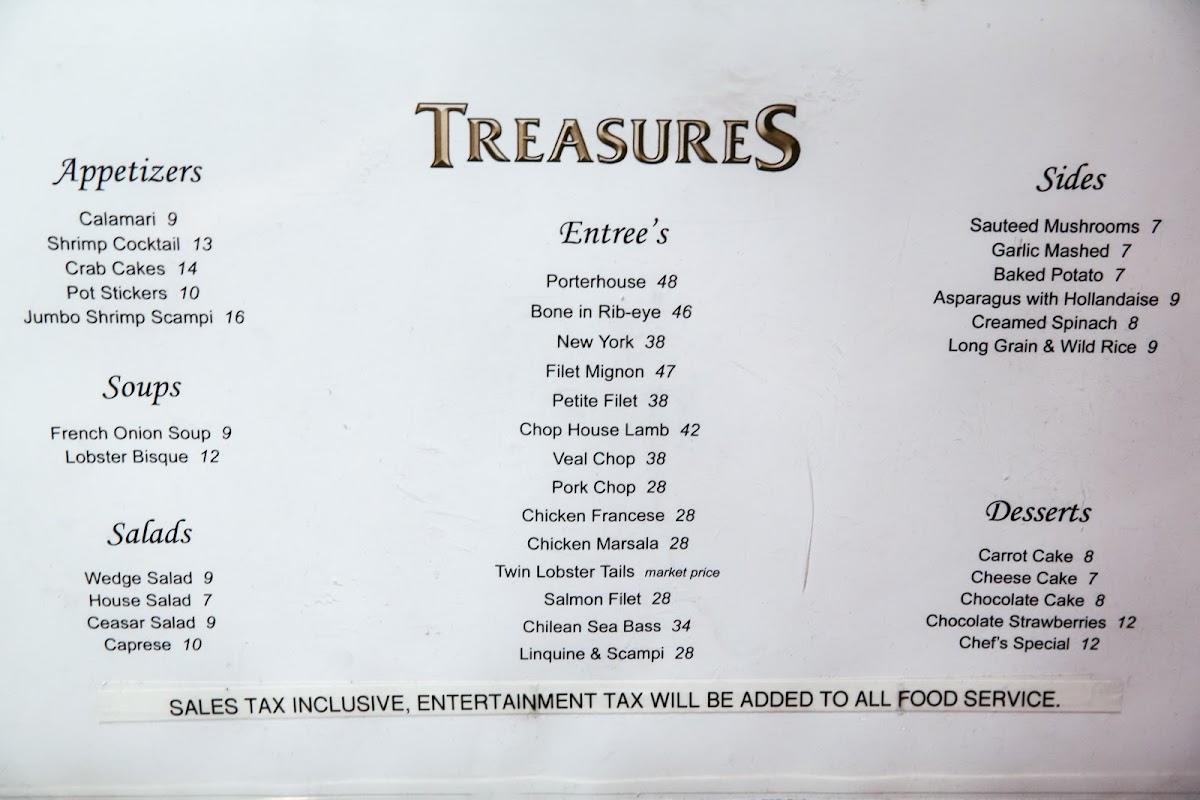 Menu at Treasures Gentlemen's Club & Steakhouse, Las Vegas