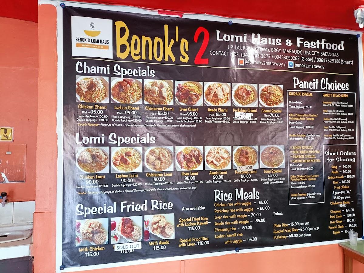 Menu at Benoks Lomi Haus restaurant, Lipa