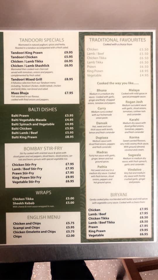 Menu at Chillis Takeaway fast food, Evesham