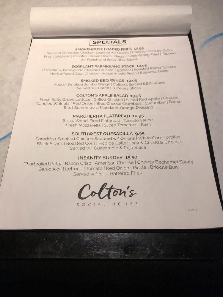 Menu at Colton's Social House steakhouse, Clovis, Shaw Ave