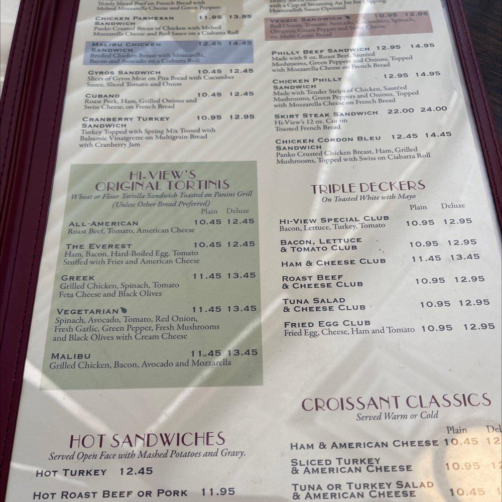 Menu at Hi-View Restaurant, Villa Park, 425 W St Charles Rd