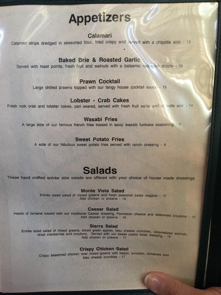 Menu at Monte Vista Inn steakhouse, Dutch Flat
