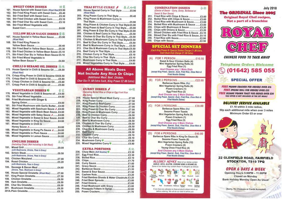 Menu at Royal Chef fast food, Stockton-on-Tees, 22 Glenfield Rd