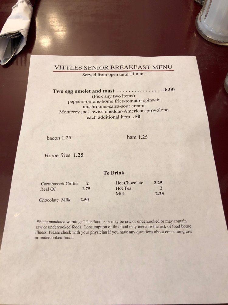 Menu at Vittles restaurant, Pittsfield