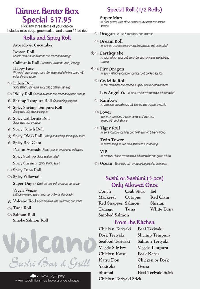Menu at Volcano Sushi Bar, Virginia Beach, N Great Neck Rd