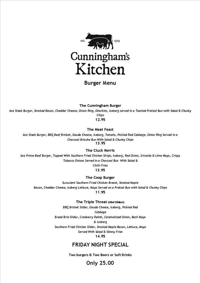 Menu at Cunningham Butchers, Food Hall, Bistro & Steak House - Kilkeel ...