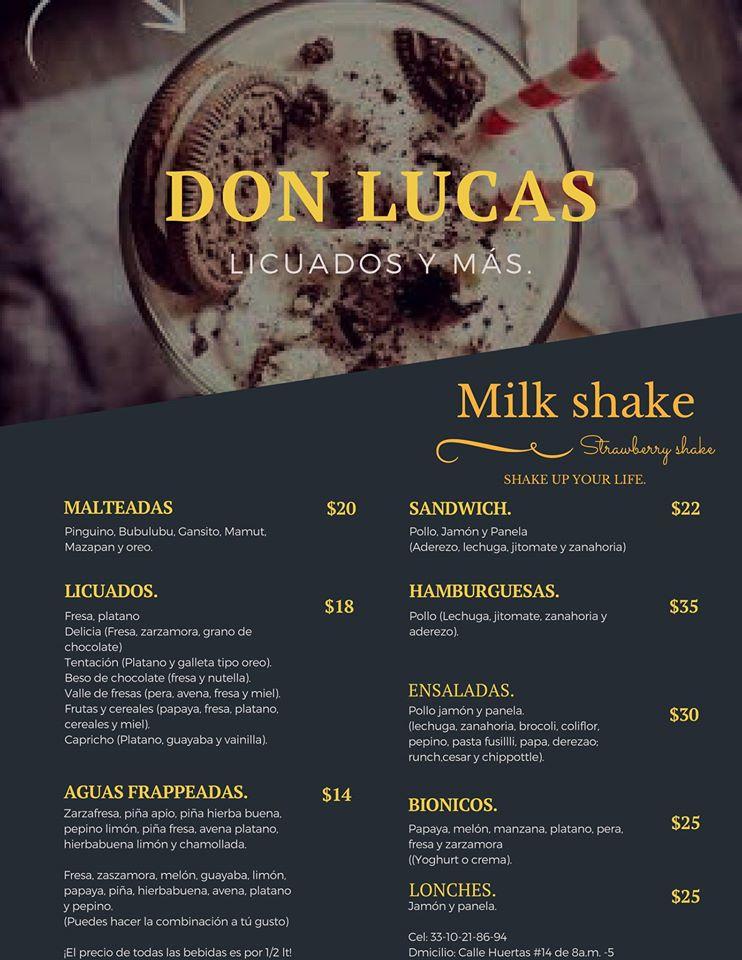 Menu at Don Lucas restaurant, Tlaquepaque, C. Huertas 42