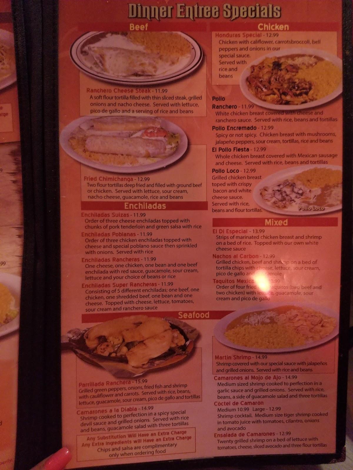 Menu at Fiesta Ranchera Mexican Restaurant, Adrian