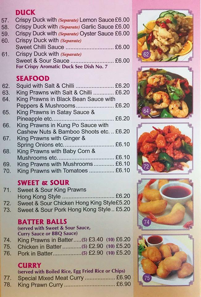 Menu at Hayling Chinese takeaway restaurant, South Hayling