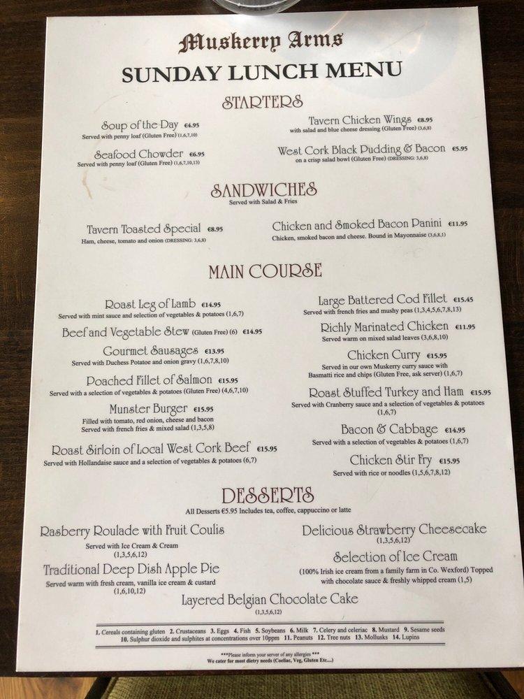Menu at Nell’s Restaurant, Blarney