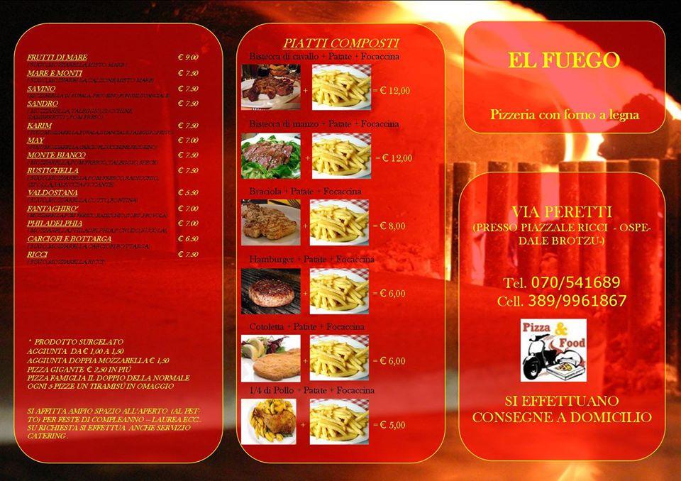 Menu at Pizzeria El Fuego, Cagliari, Piazzale Alessandro Ricchi