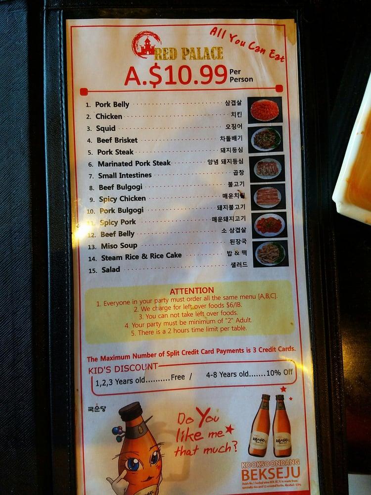 Menu at Red Palace Korean BBQ Restaurant, Cerritos