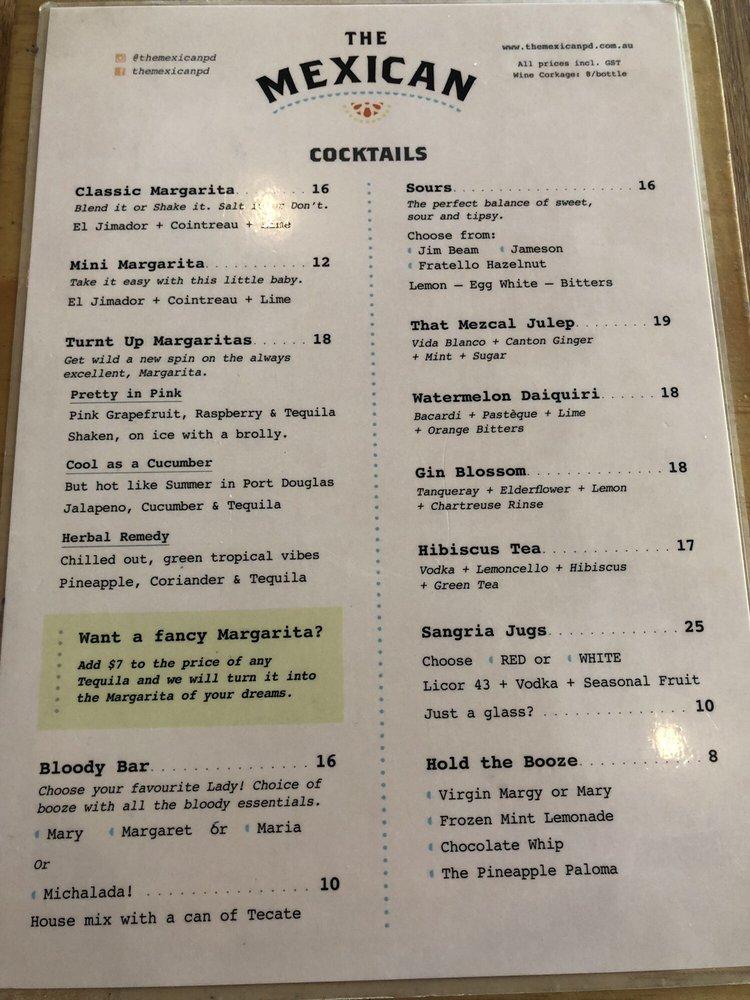 Menu at The Mexican - Port Douglas restaurant, Port Douglas