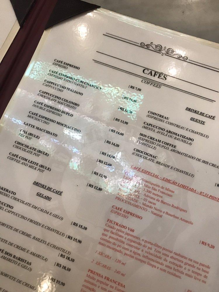 Menu at Confeitaria Colombo cafe, Rio de Janeiro, R. Gonçalves Dias