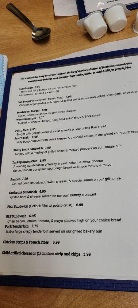 Menu at Fingerhut Bakery, North Judson