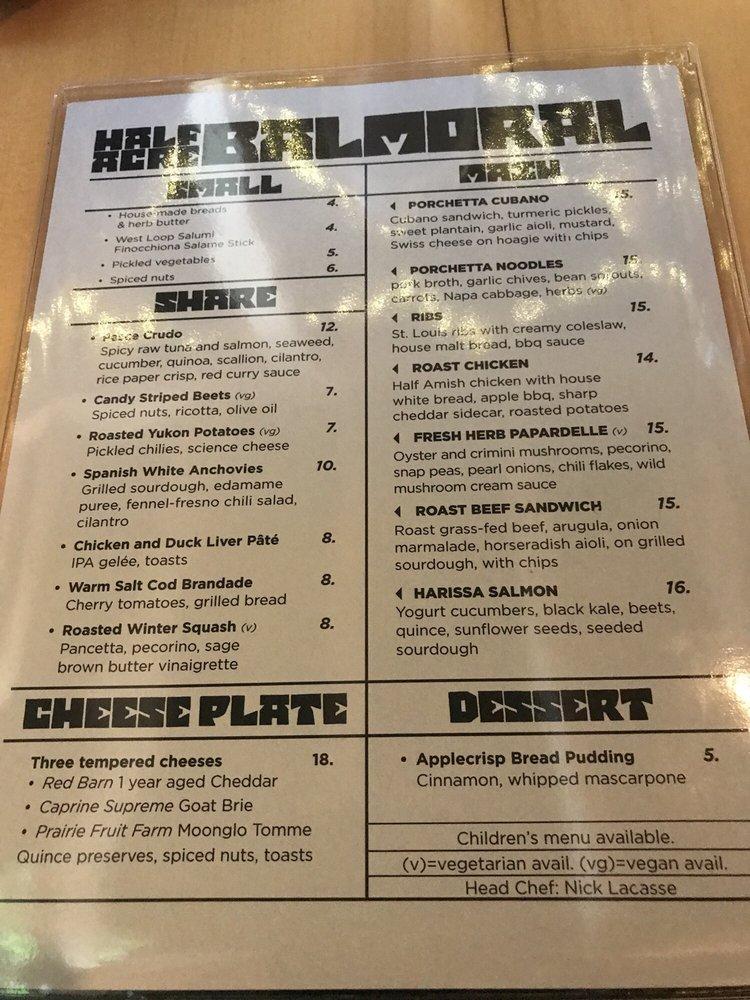 Menu at Half Acre Beer pub & bar, Chicago