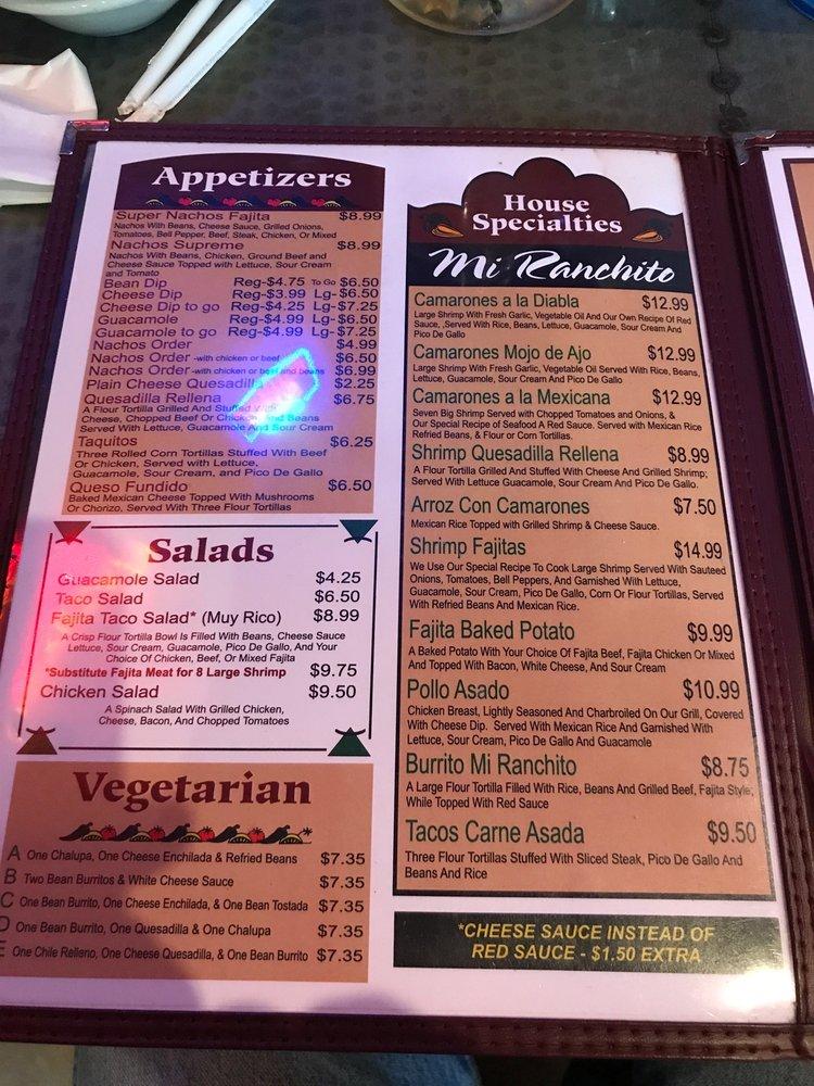 Menu at Mi Ranchito restaurant, Cabot, Trivia Drive