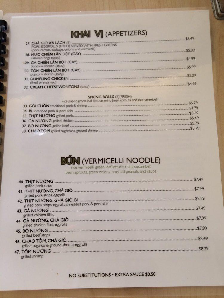 Menu at Pho Fusion restaurant, San Diego, Clairemont Mesa Blvd