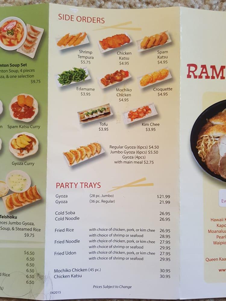 Menu at Ramen Ya restaurant, Ewa Beach, 91-1401Fort