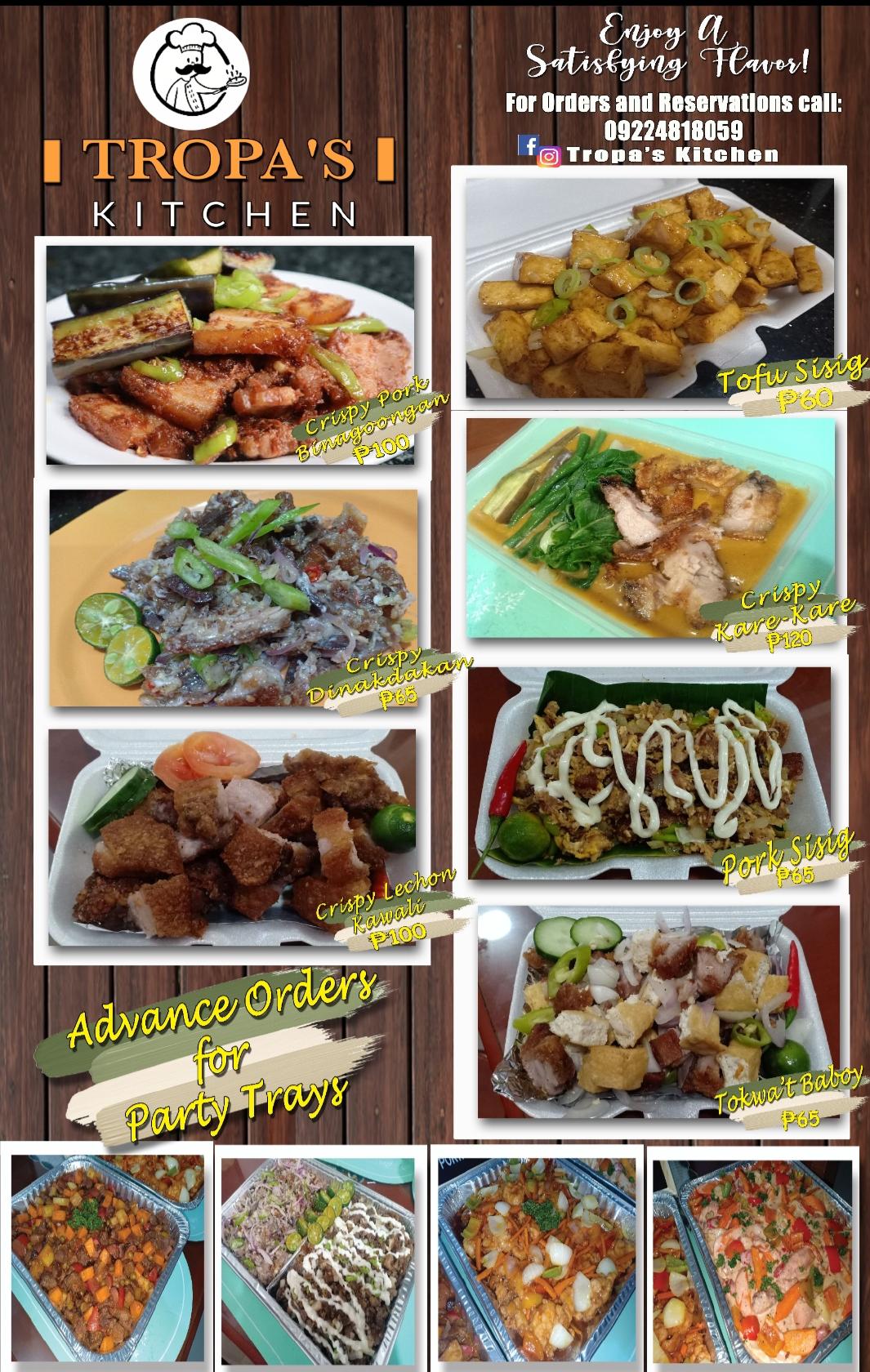 Menu at Tropa's Kitchen restaurant, Guiguinto