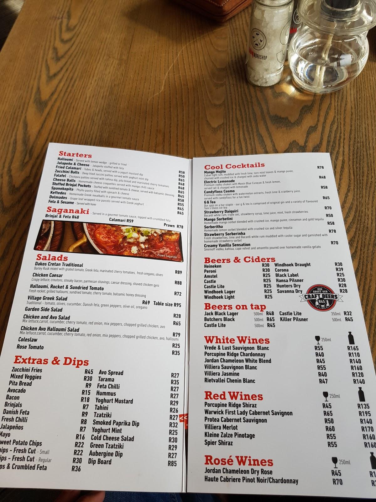 Menu at BBQ Workshop, Johannesburg, Mutual Rd