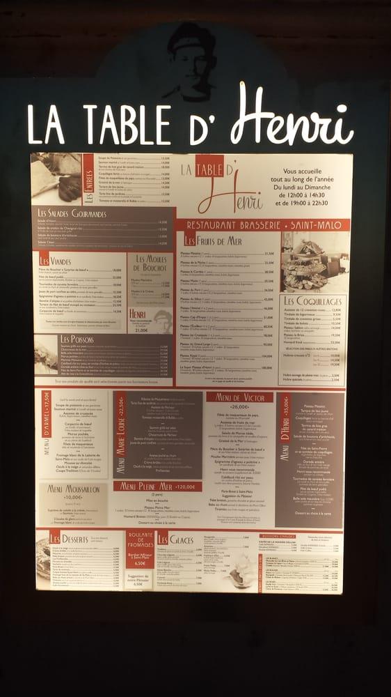 Carta del restaurante La Table d'Henri, Saint-Malo