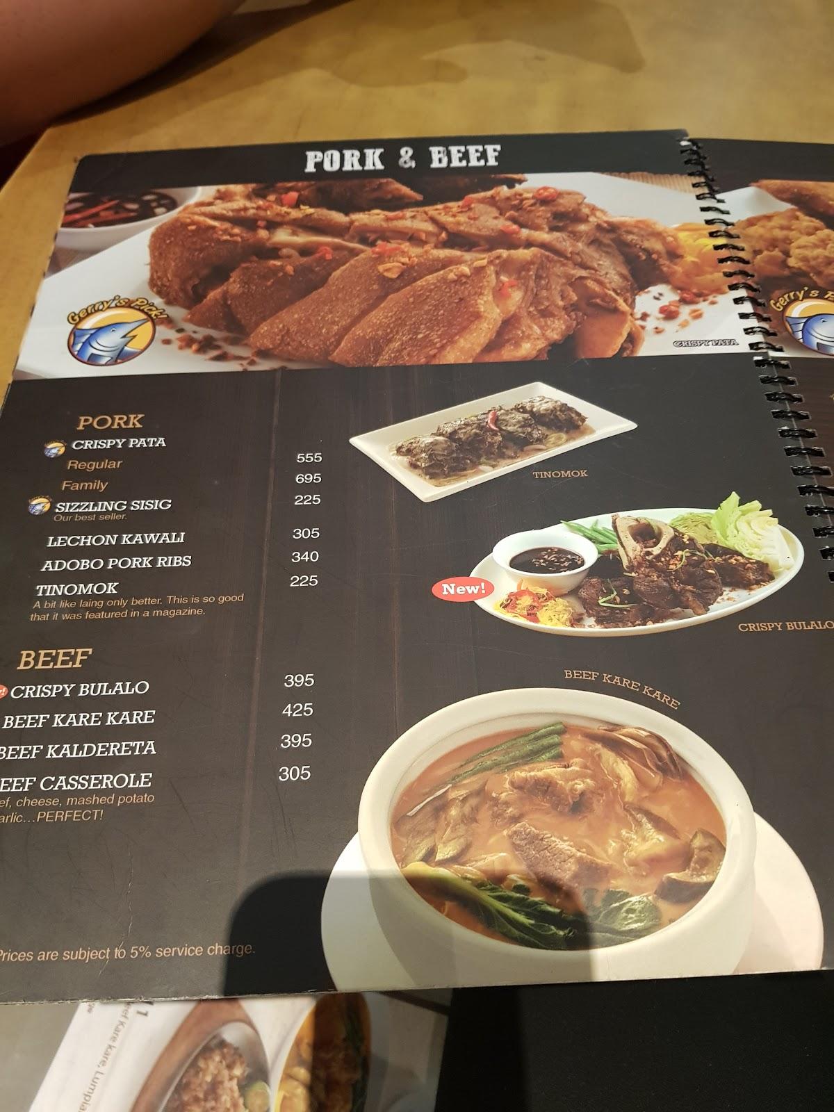 Menu at Gerry's Grill-Promenade Mall Greenhills restaurant, San Juan