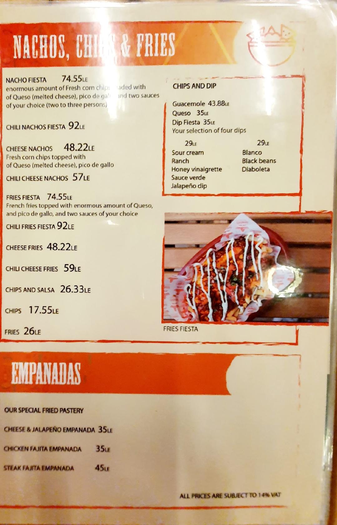 Menu at Gringo's restaurant, New Cairo City