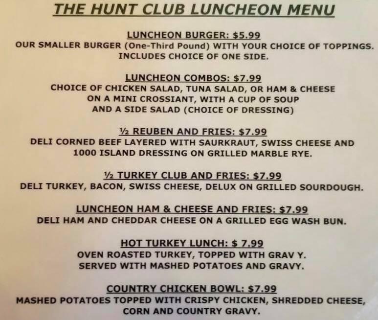 Menu at Hunt Club of Hillsdale, Hillsdale