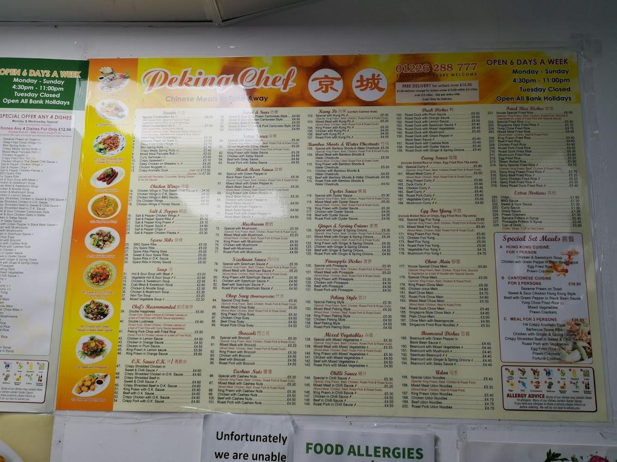 Menu at Peking Chef (aka) China Dragon, Barnsley