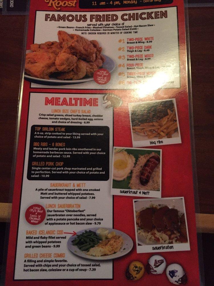 Menu at Ron's Roost restaurant, Cincinnati