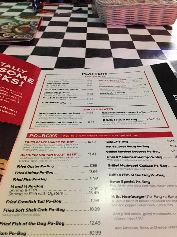 Menu at Acme Oyster House restaurant, Miramar Beach, 90 Seascape Dr
