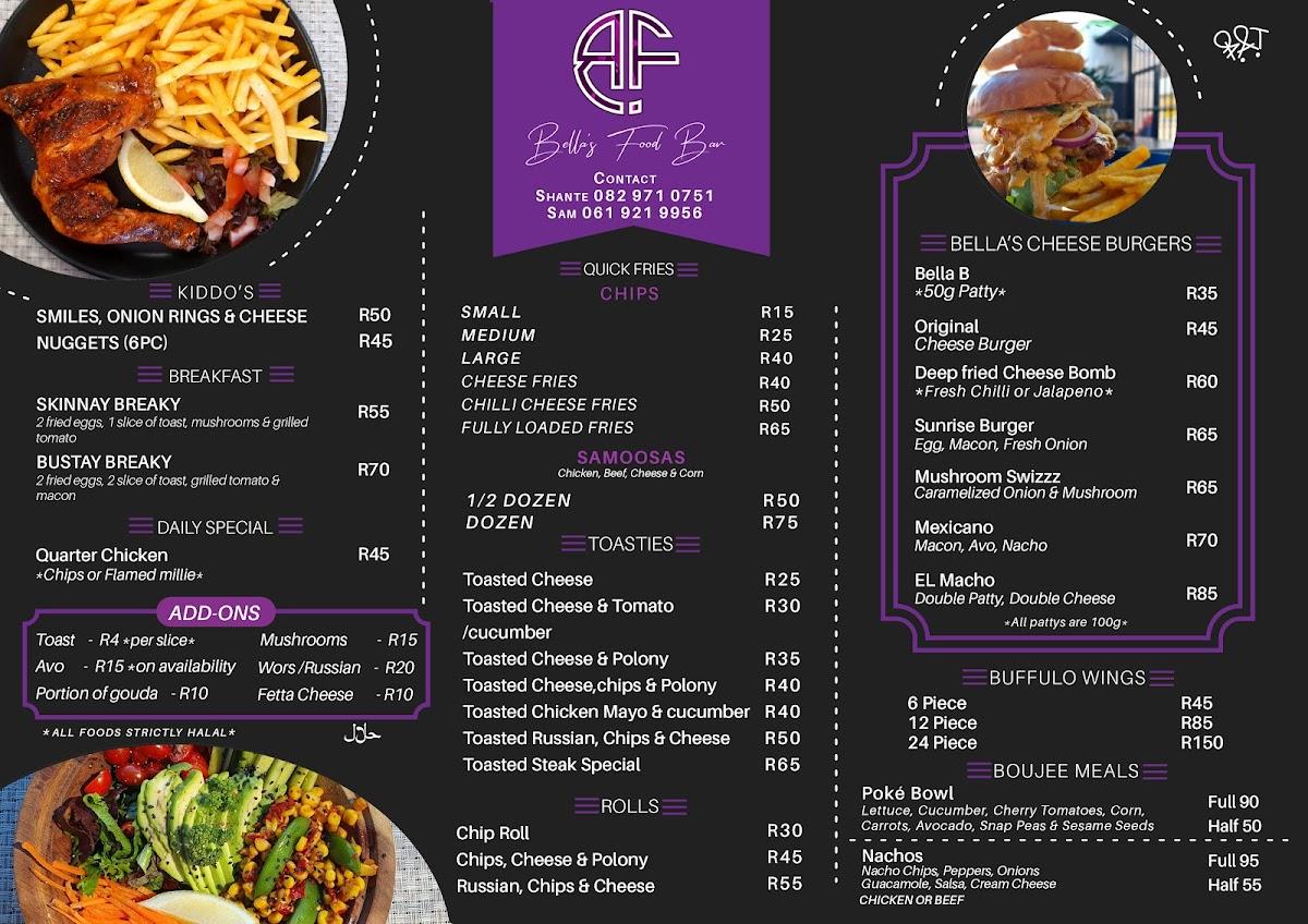 Menu at Bella's Foods & Takeaways restaurant, Johannesburg